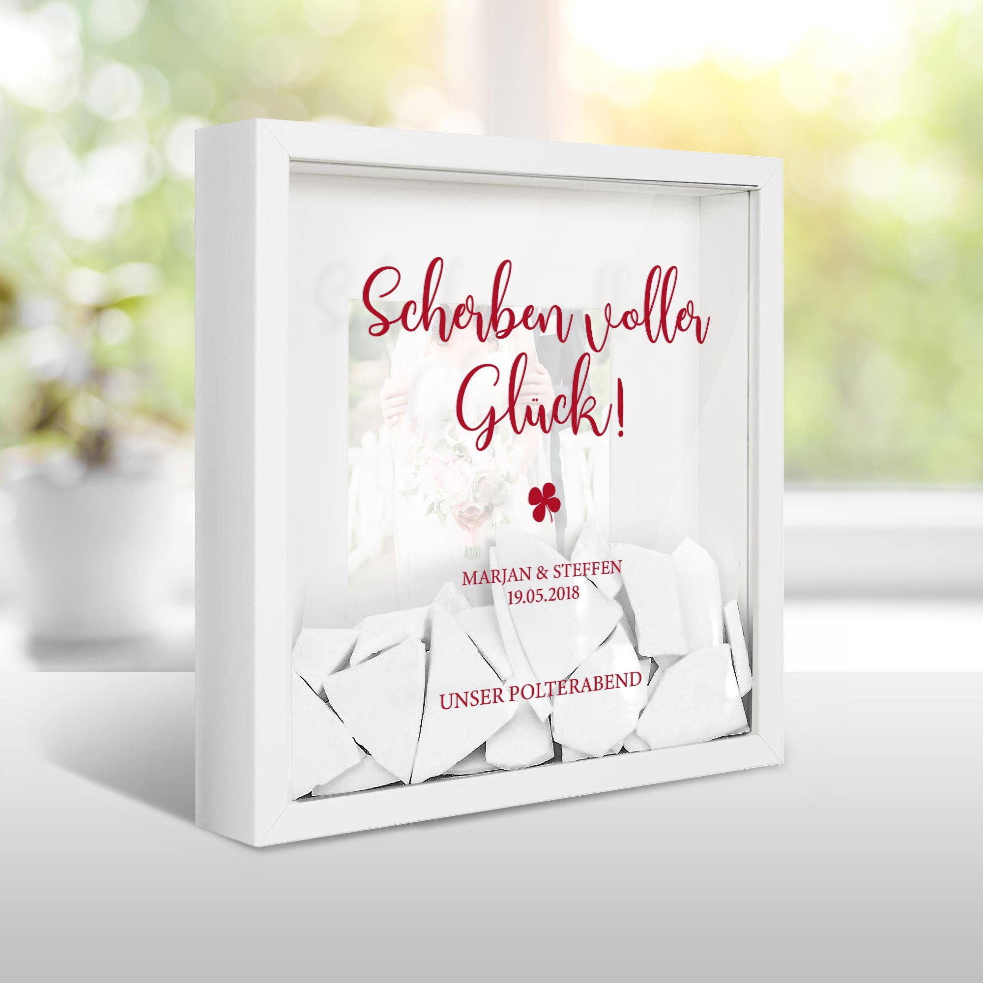 Bilderrahmen für den Polterabend / zur Hochzeit "Scherben voller Glück ...