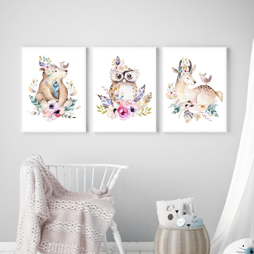Woodland Creatures Nursery Print Set, Nursery Art, Baby Room Wall Art ...