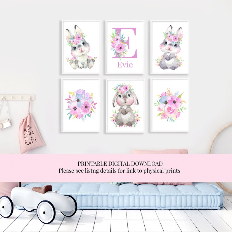 DIGITAL DOWNLOAD Printable Bunny Name Print Set Custom Girls - Etsy