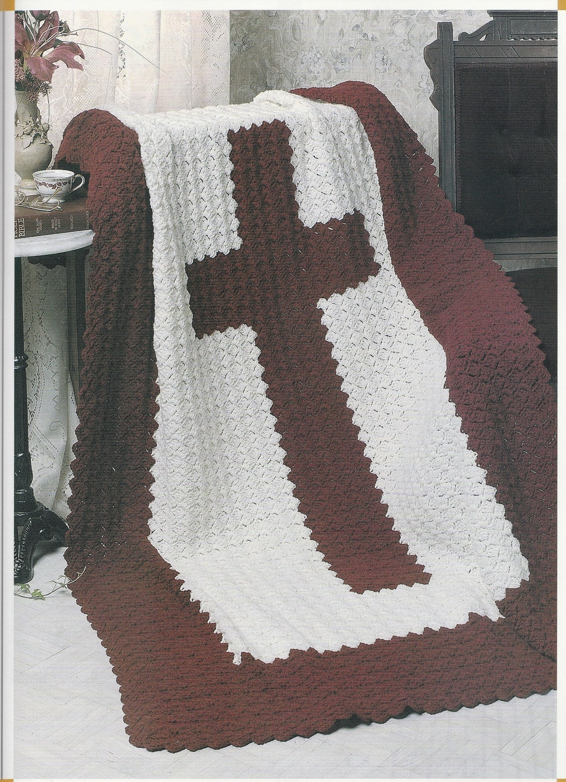 Crochet Afghan Blanket Pattern With Cross Motif Pdf Instant | Etsy