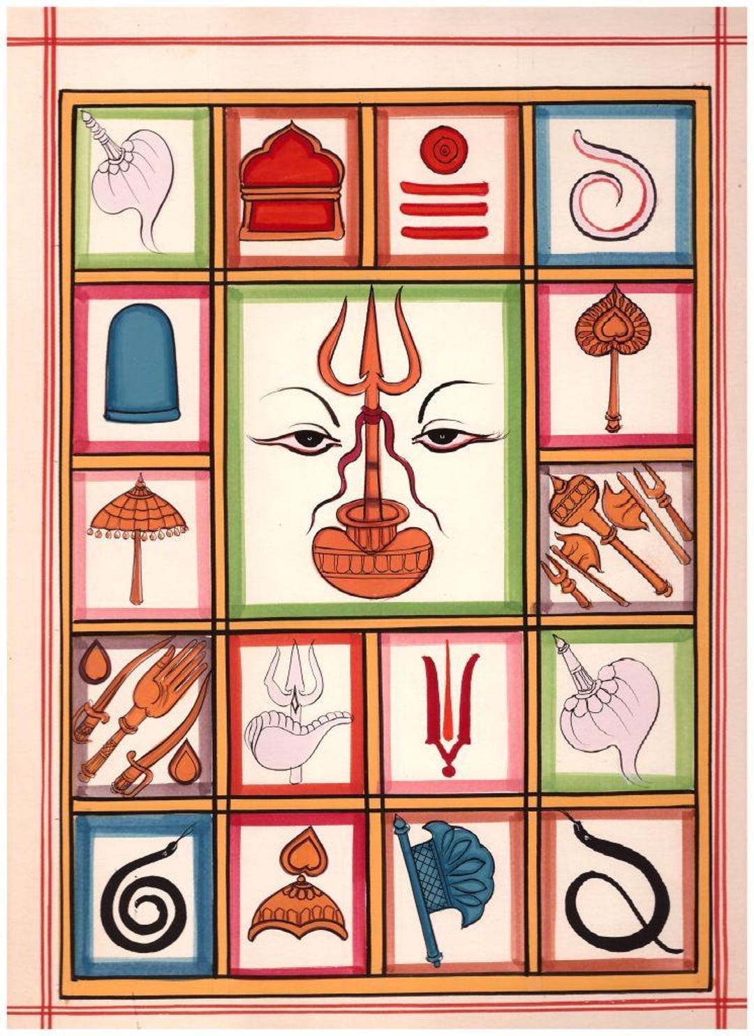 Vintage Indian Tantra Painting on Old Paper Symbols of Tantra Tantrism ...