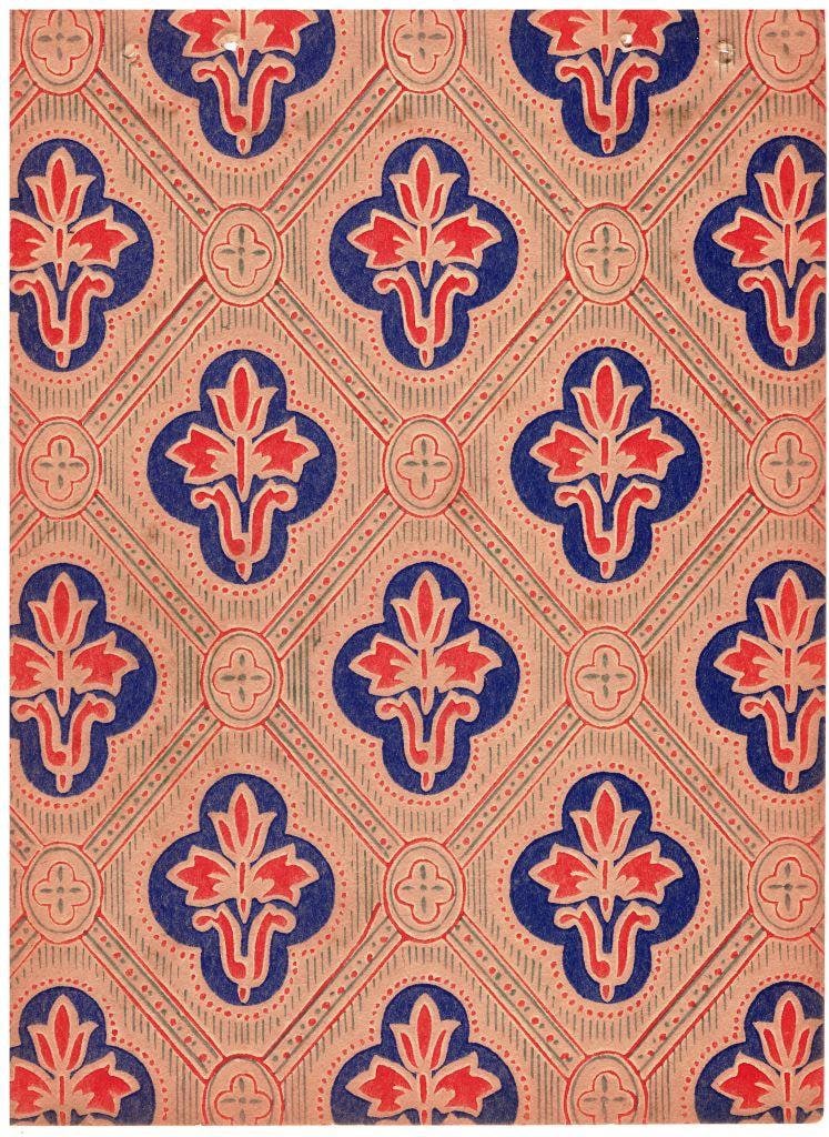 Vintage Print Hand Colored Wallpaper Catalogue Design Pattern Sample No ...