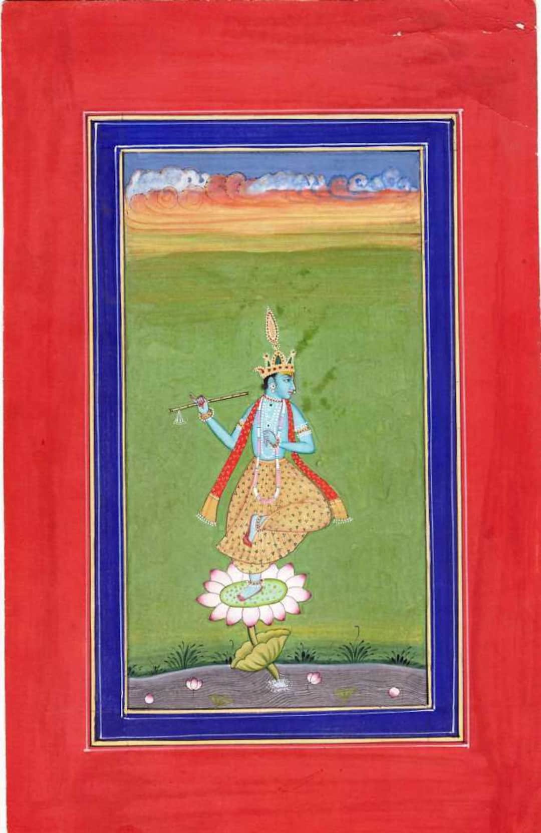 Buy Beautiful Indian Miniature Painting of Lord Krishna With Flute Real ...