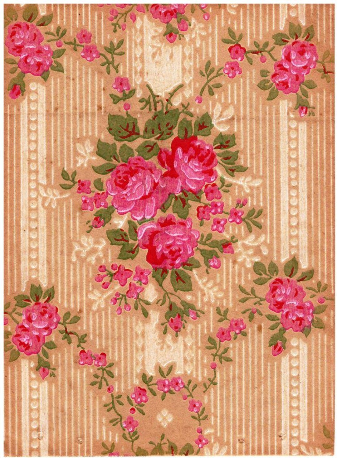 Vintage Print Hand Colored Wallpaper Catalogue Design Pattern Sample No ...
