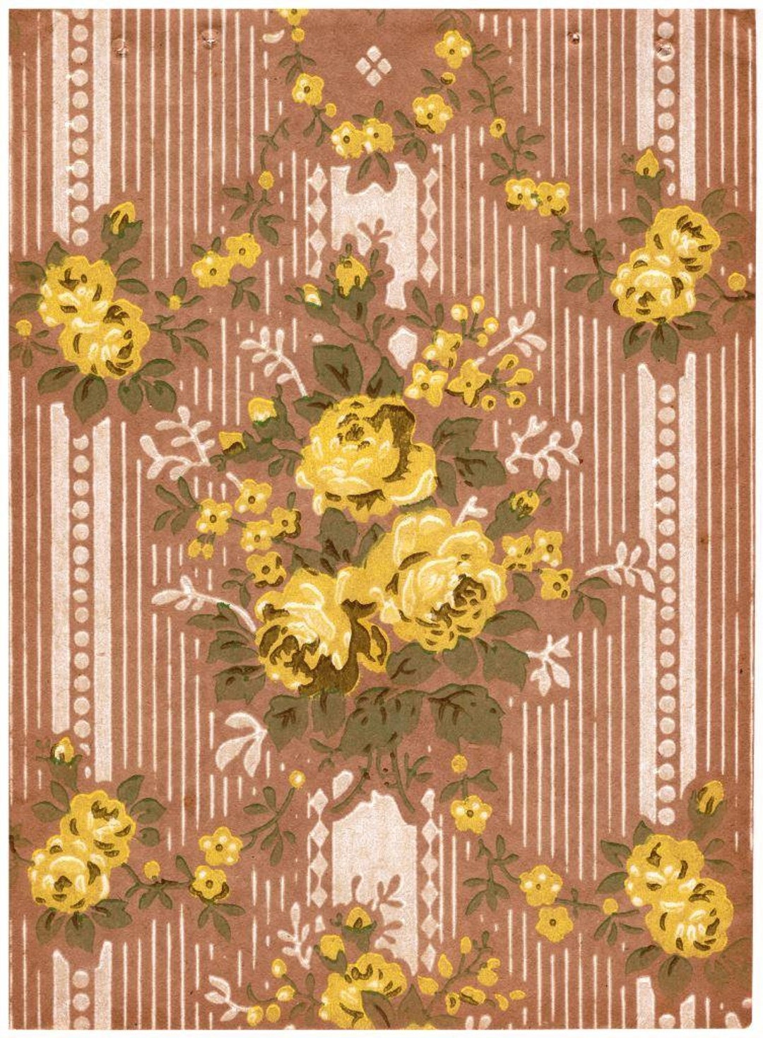 Vintage Print Hand Colored Wallpaper Catalogue Design Pattern Sample No ...