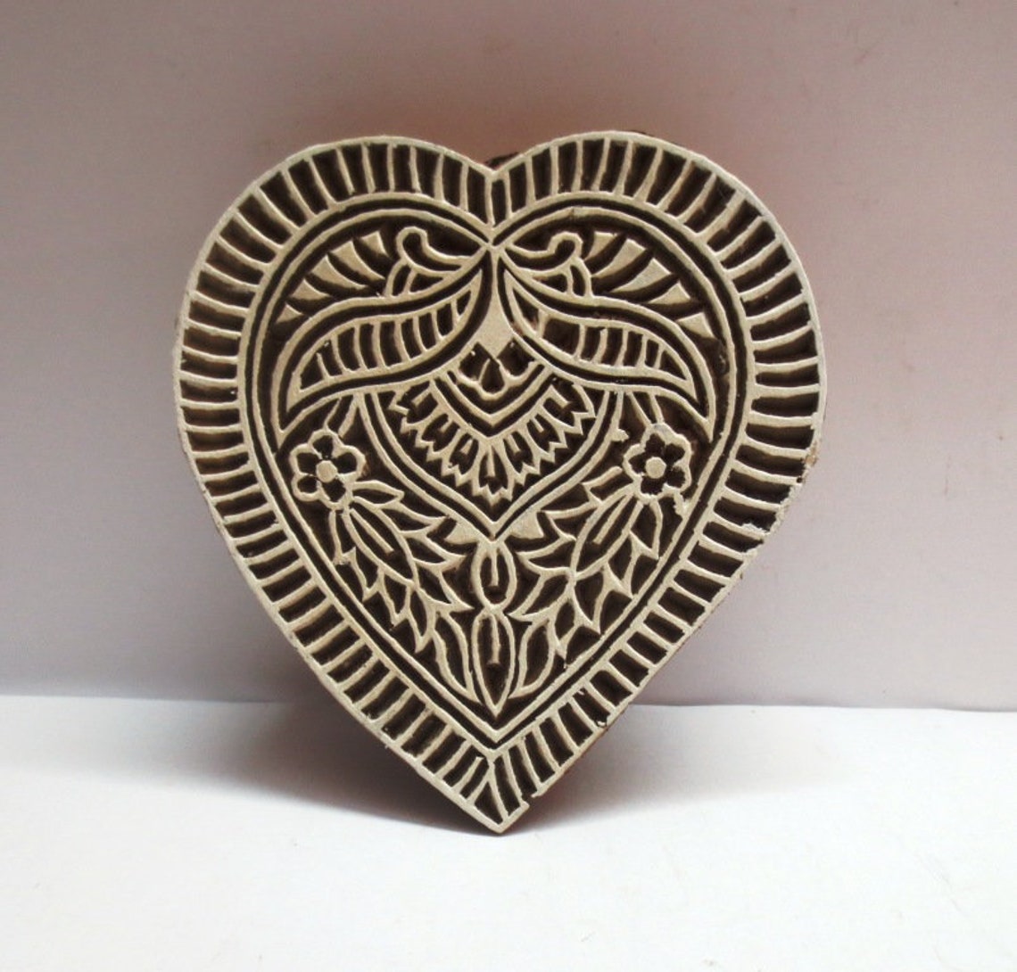 Buy Heart Shape Wooden Block, Hand Carved Wood Stamp, Indian Printing ...