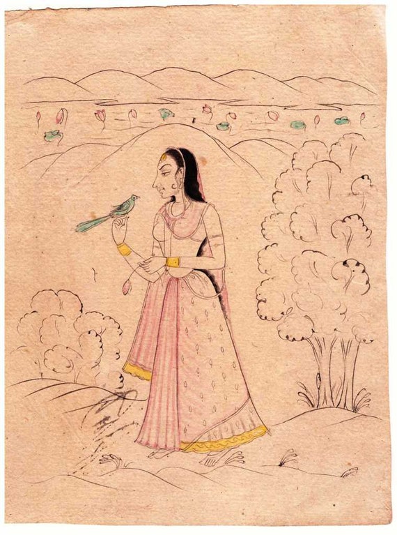 Vintage Indian Miniature Sketch of Painting Pencil Art Fine - Etsy