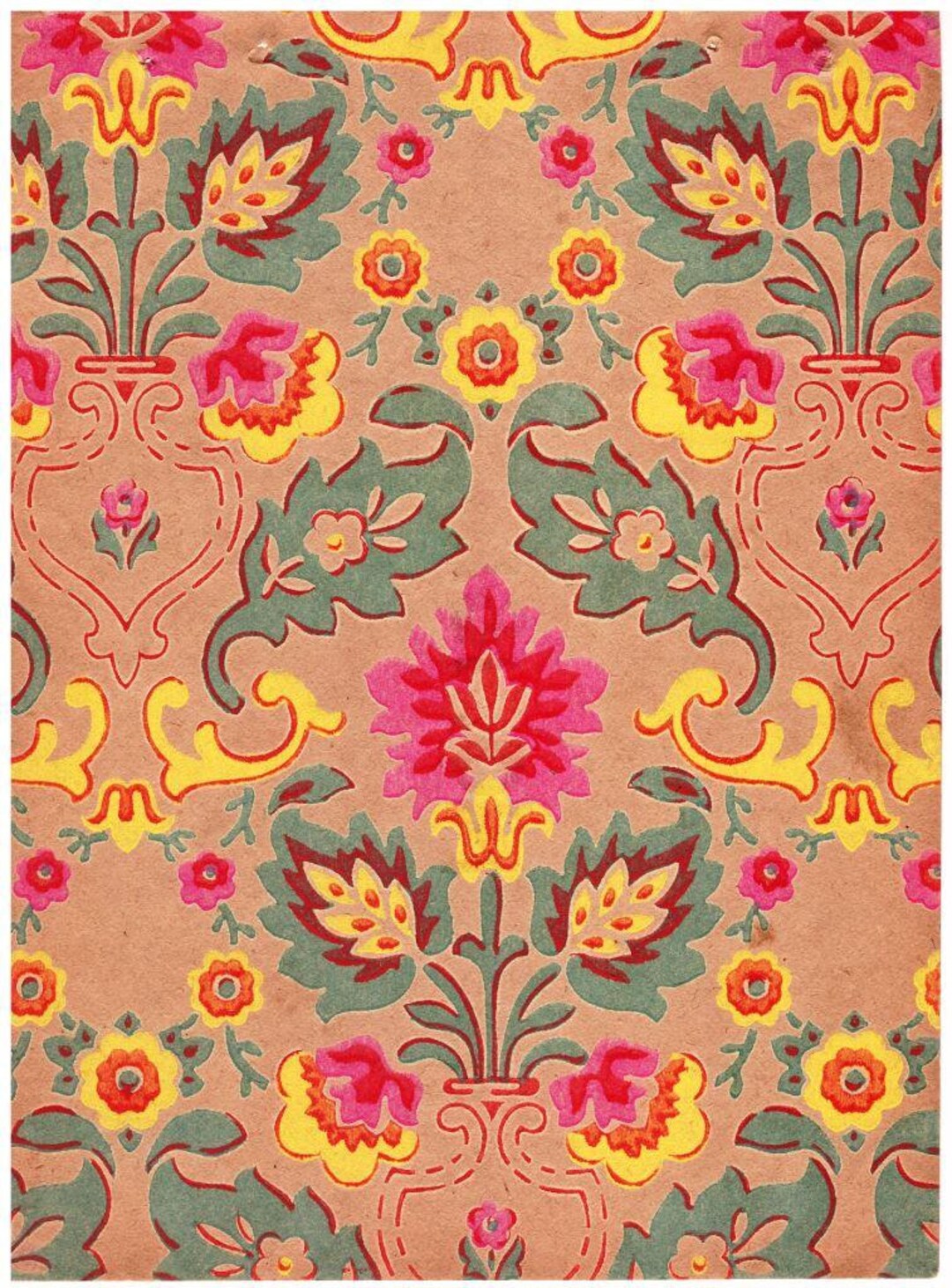 Vintage Print Hand Colored Wallpaper Catalogue Design Pattern Sample No ...