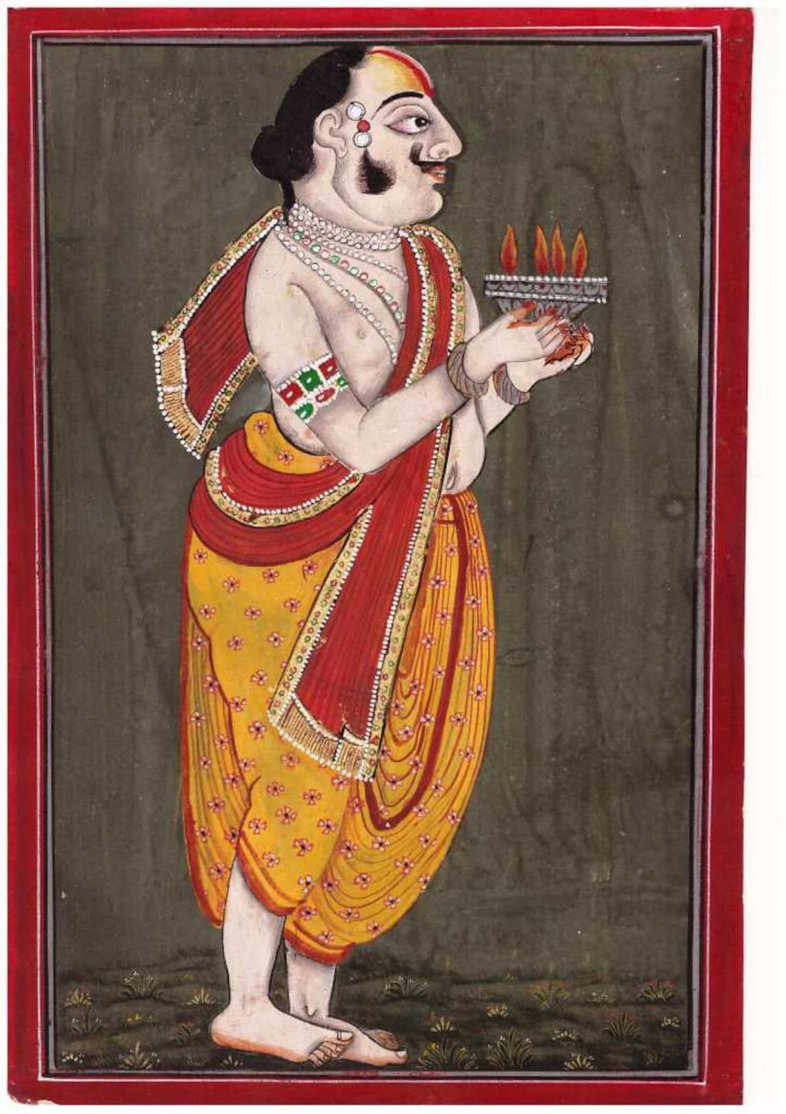 Antique Indian Miniature Painting of Religious Indian Priest Panda ...