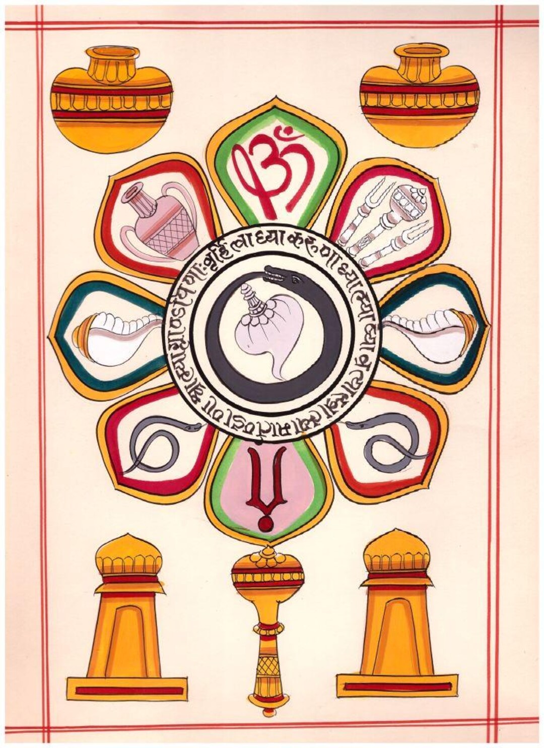 Vintage Indian Tantra Painting on Old Paper Symbols of Tantra Tantrism ...