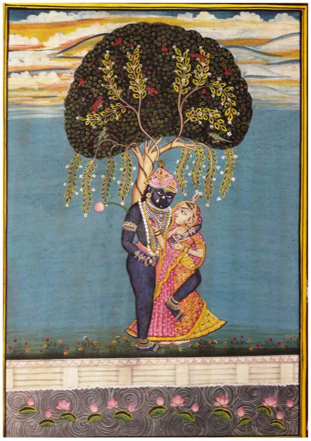 Rare Antique Indian Miniature Painting Krishna Leela Real Gold ...