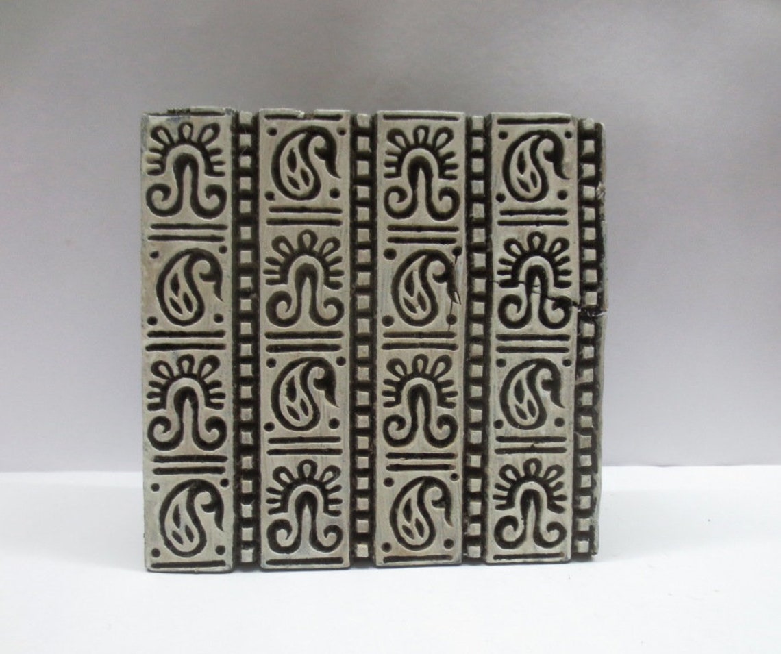 VINTAGE Wooden Hand Carved Textile Printing on Fabric Block / Stamp ...