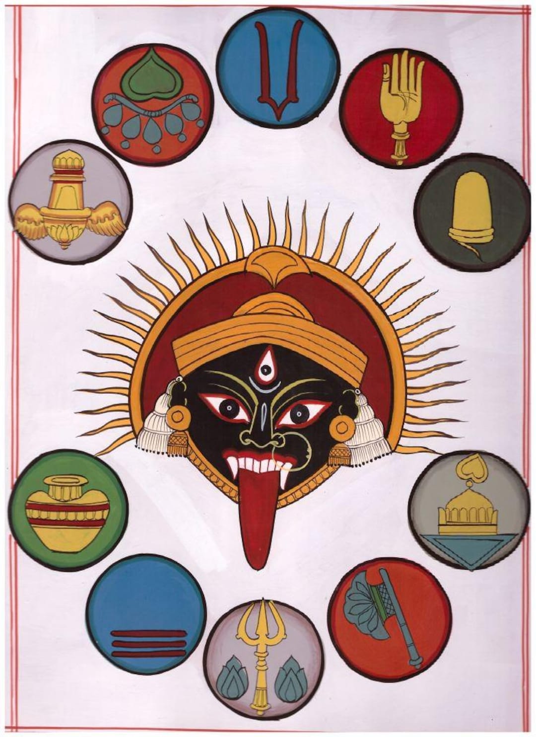 Vintage Goddess Kali Indian Tantra Painting on Old Paper Symbols of ...