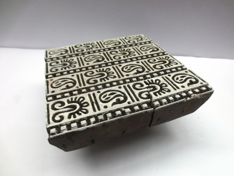 VINTAGE Wooden Hand Carved Textile Printing on Fabric Block / Stamp ...