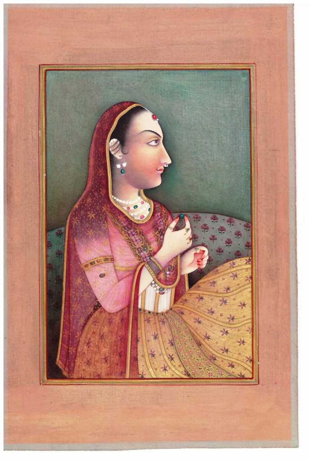 Beautiful Fine Miniature Mughal Painting of Indian Royal Queen Portrait ...