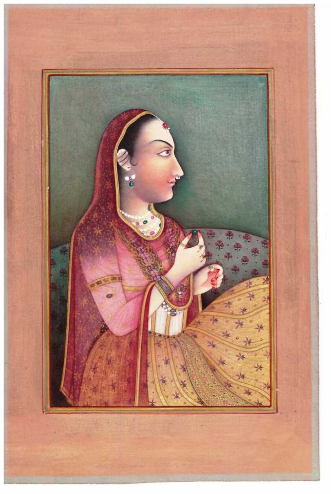 Beautiful Fine Miniature Mughal Painting of Indian Royal Queen Portrait ...