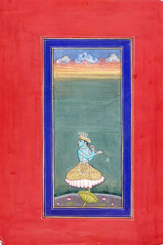 1950's Indian Miniature Painting Fine Lord Krishna Portrait Real Gold ...
