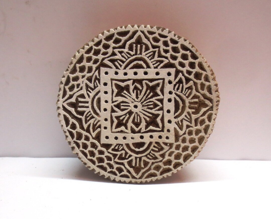 Buy Round Shape Hand Carved Stamp Textile Rare Block Print Printing ...