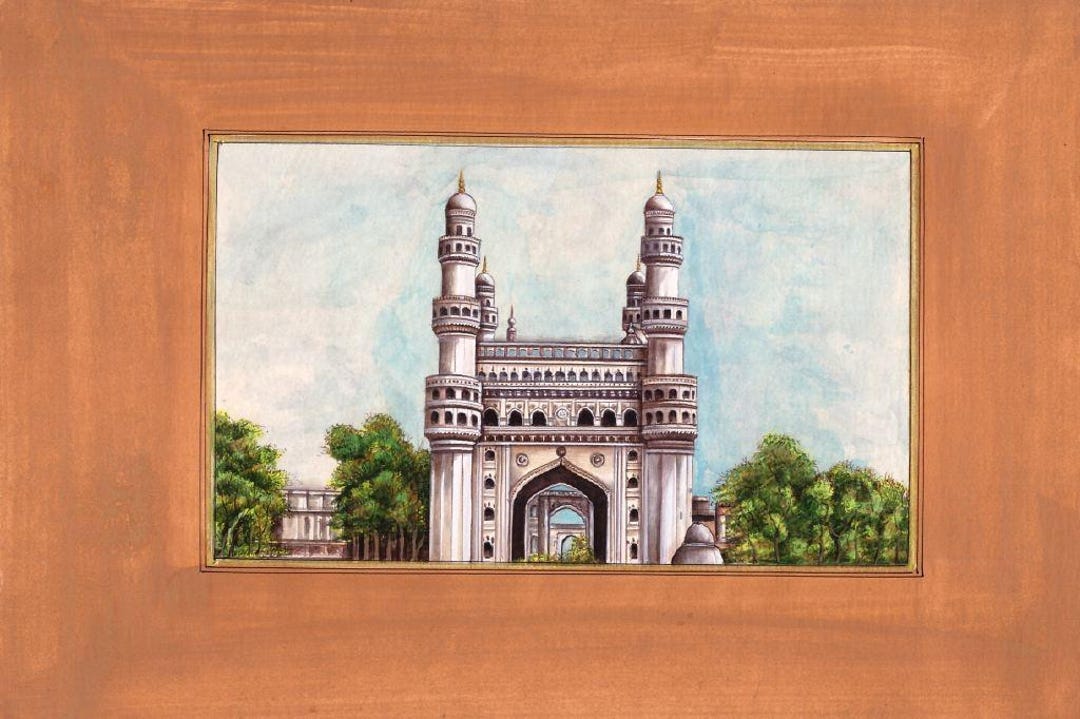 Vintage 1980's Beautiful Fine Miniature Painting Indian Monument ...