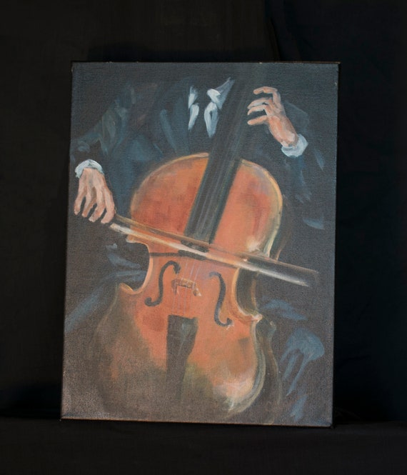 Oil Painting Cello 10x14 Music Notes Art Cello Player Cello Player Wall ...