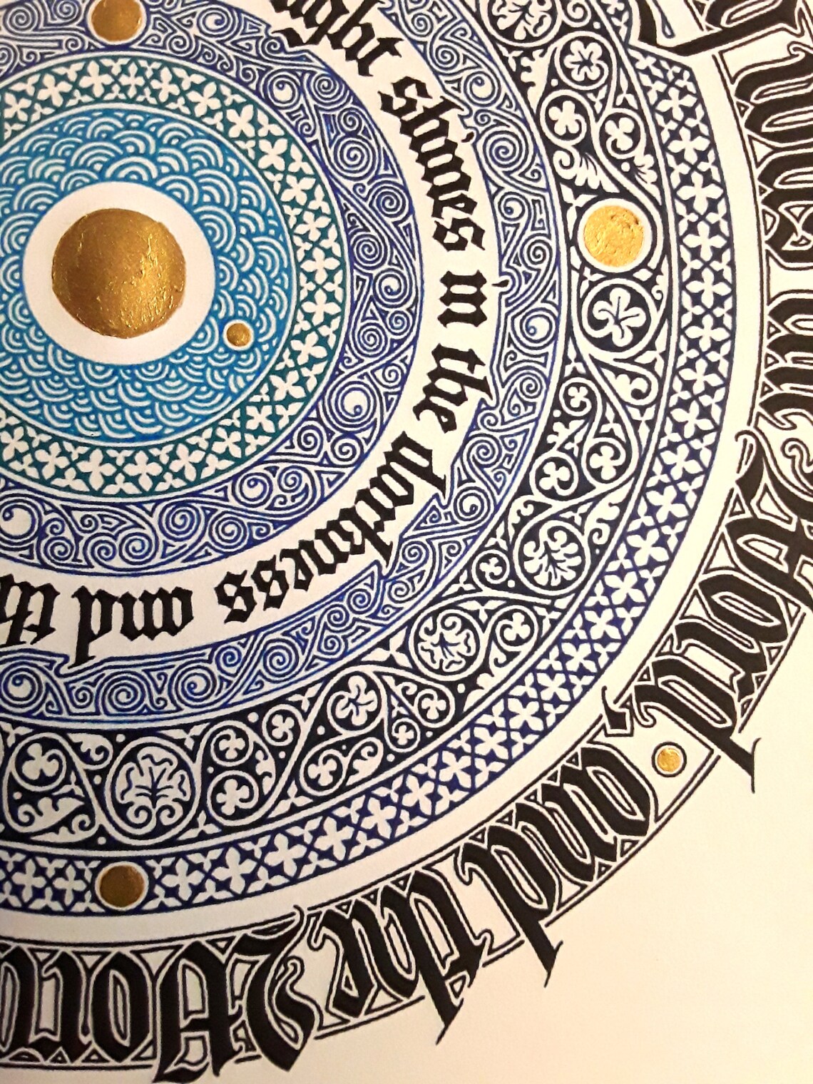 Cosmos Calligraphy Rose Window Illuminated Mandala Print - Digital ...