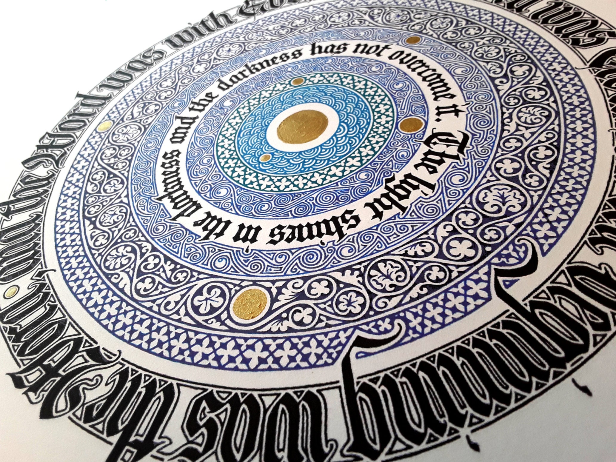 Cosmos Calligraphy Rose Window Illuminated Mandala Print - Digital ...