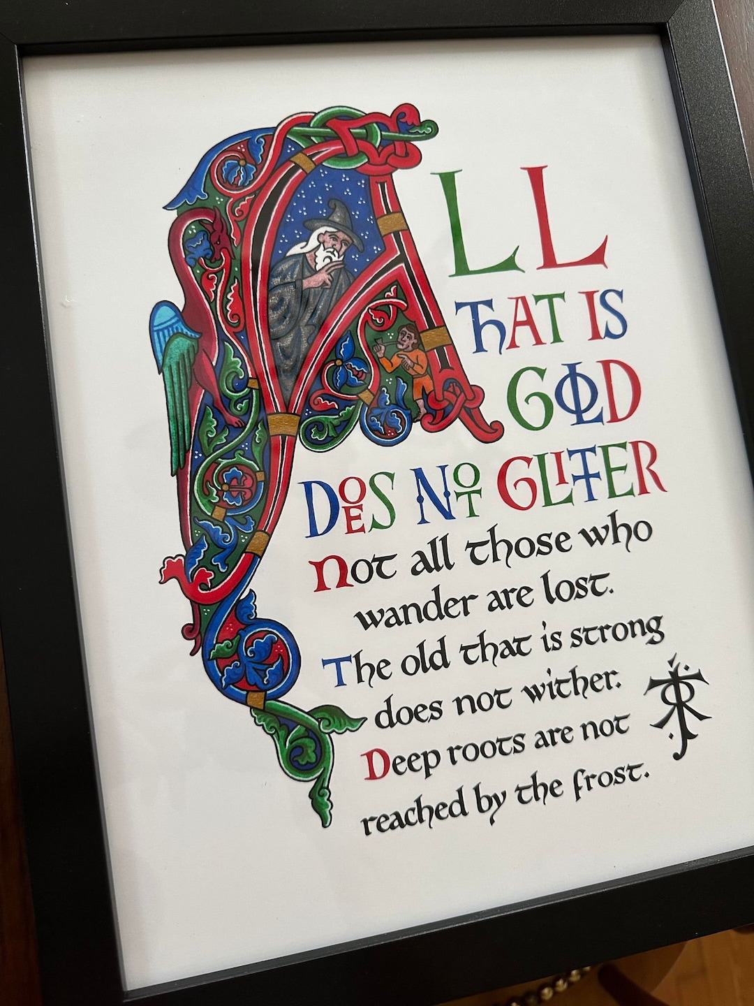 Lord of the Rings Illuminated Calligraphy Poem Print - "all That is ...