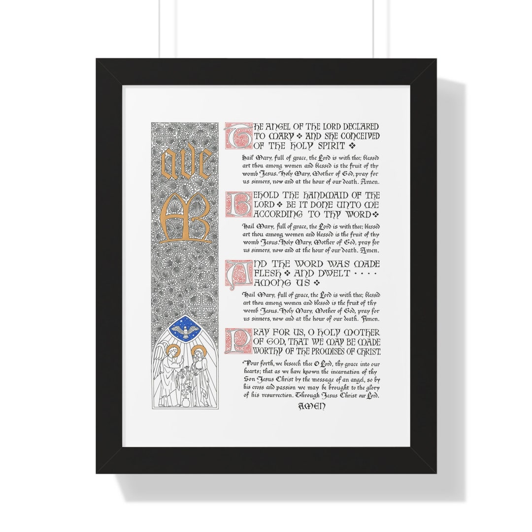 The Angelus Prayer, Illuminated Print - Framed Gothic Calligraphy and ...