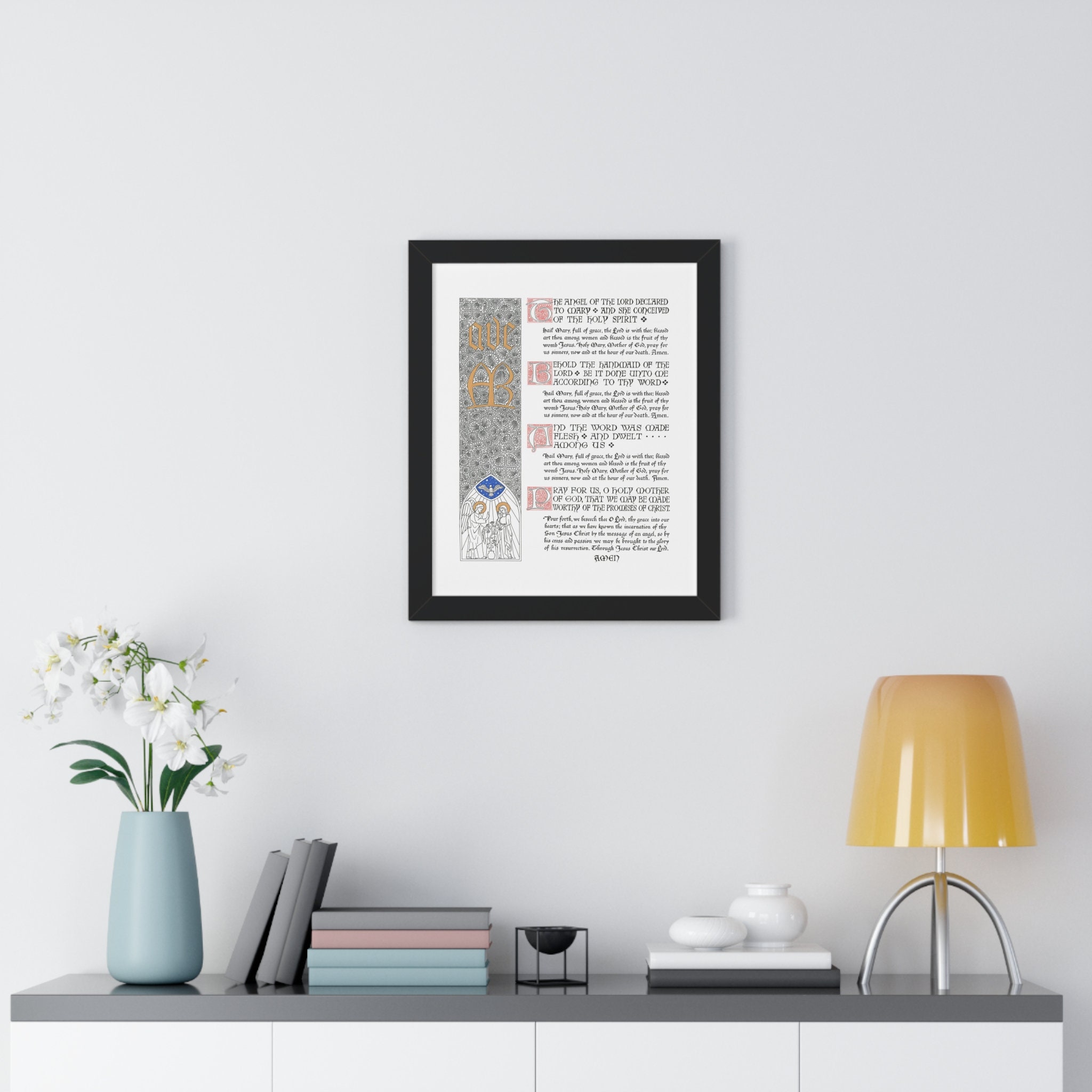 The Angelus Prayer, Illuminated Print Framed Gothic Calligraphy and ...