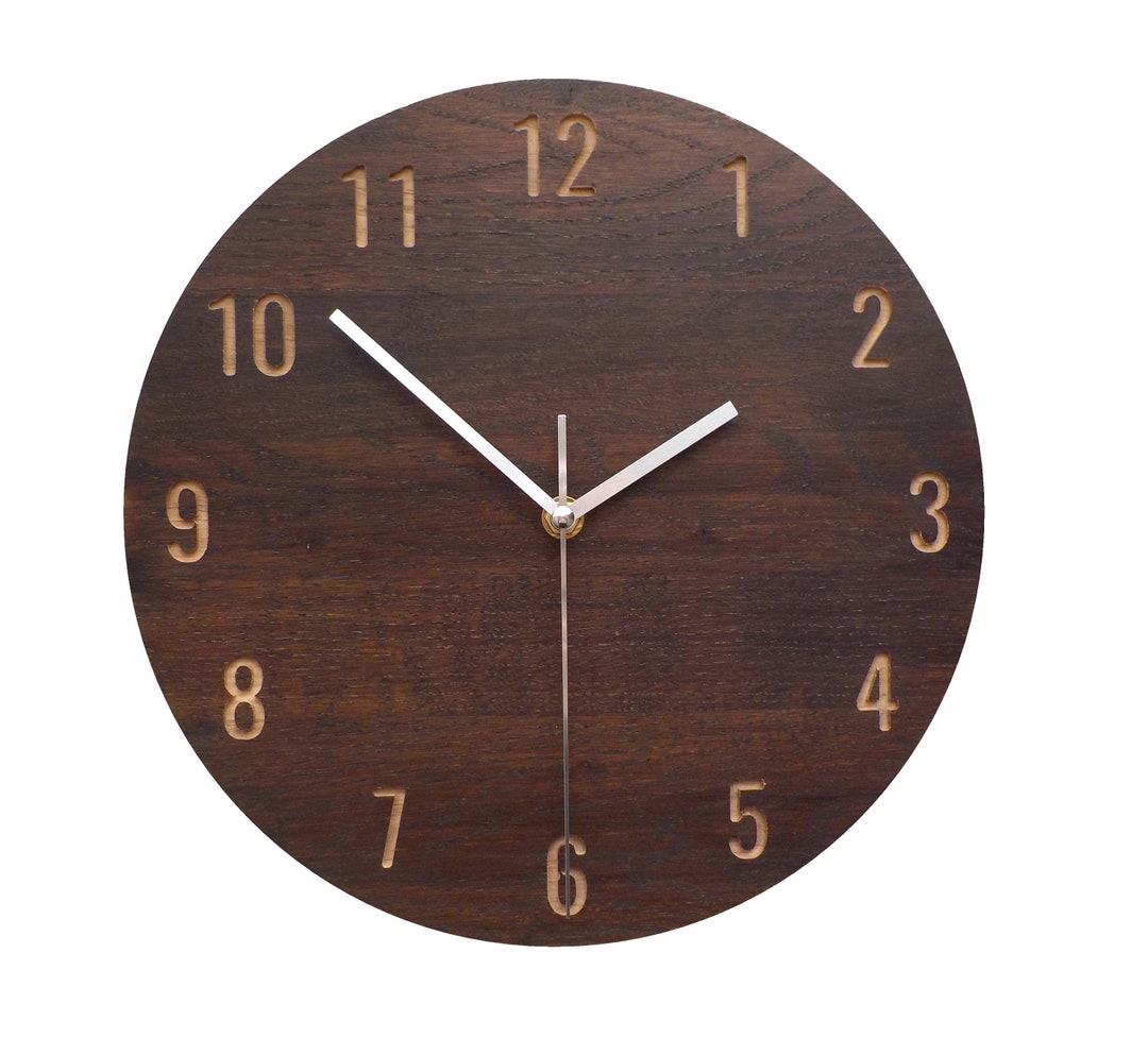 Walnut Colour Clock Wooden Wall Clock Modern Clock Size - Etsy