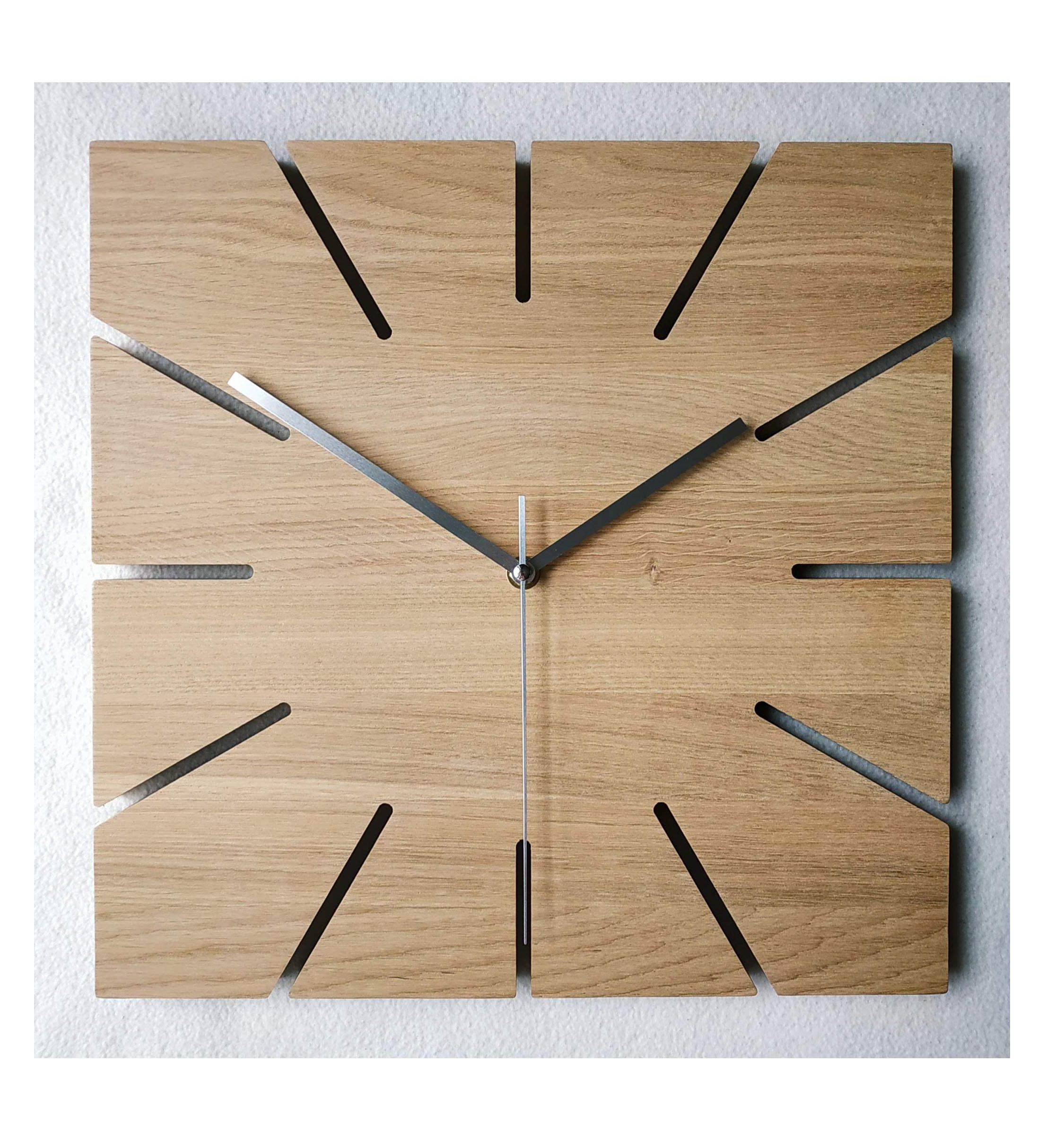 Square Oak Wood Wall Clock: Modern Minimalist Silent Decor 14'', 36cm ...