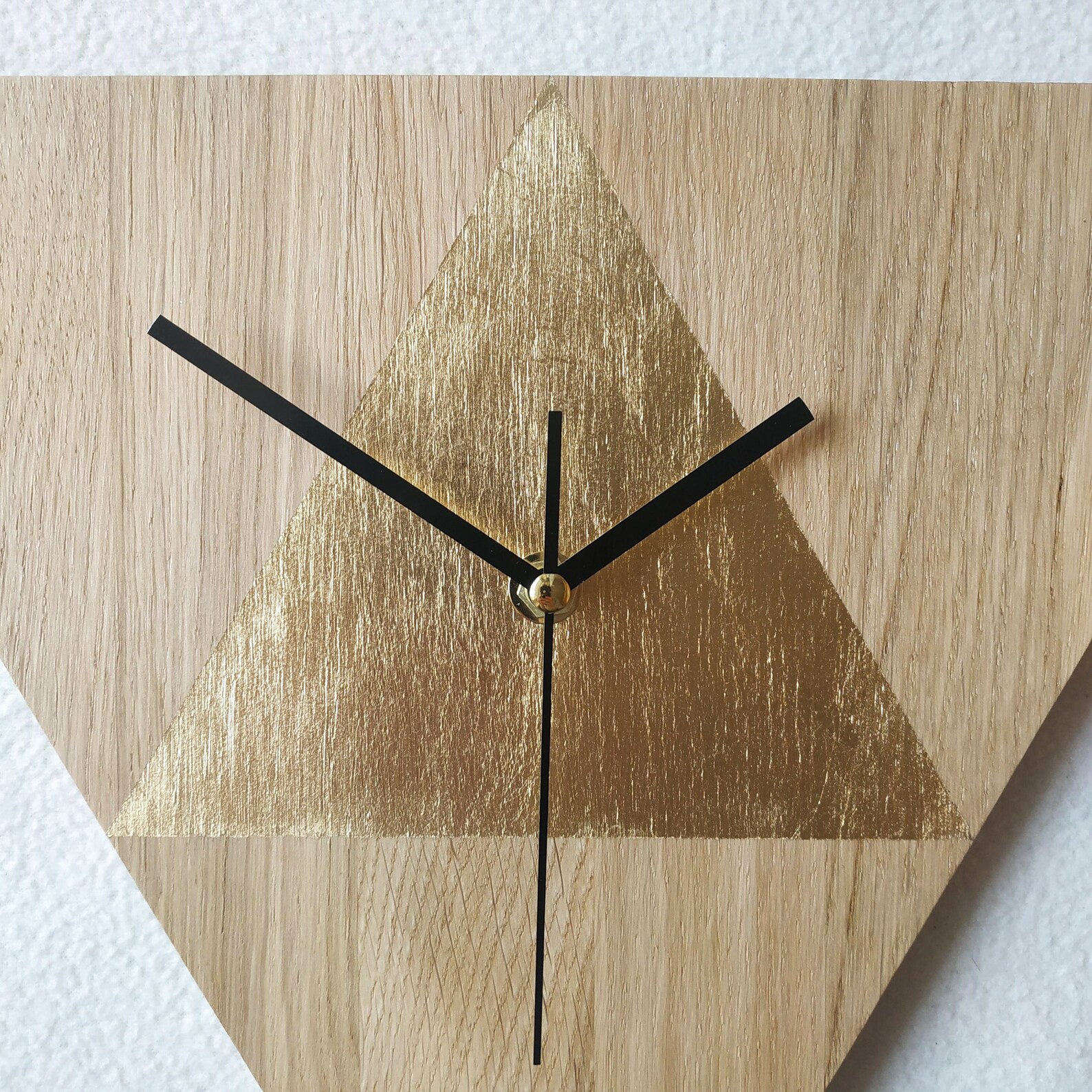 Triangle Wall Clock Gold Oak Clock Modern Clock - Etsy