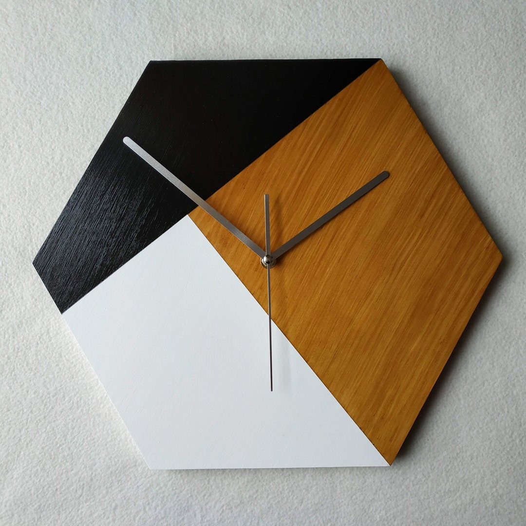 Hexagon Clock Wood Wall Clock Modern Clock Large Wall - Etsy