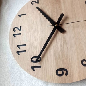 Minimalist Oak Wood Wall Clock: Silent Black Numbers (14''/36cm) - Etsy