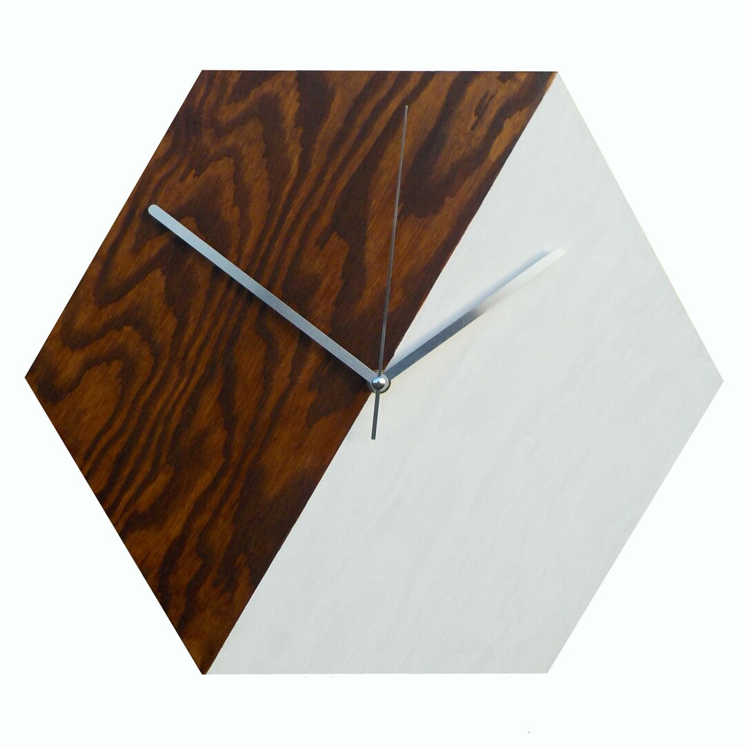 Hexagon Wood Wall Clock: Brown & White Minimalist Decor - Etsy