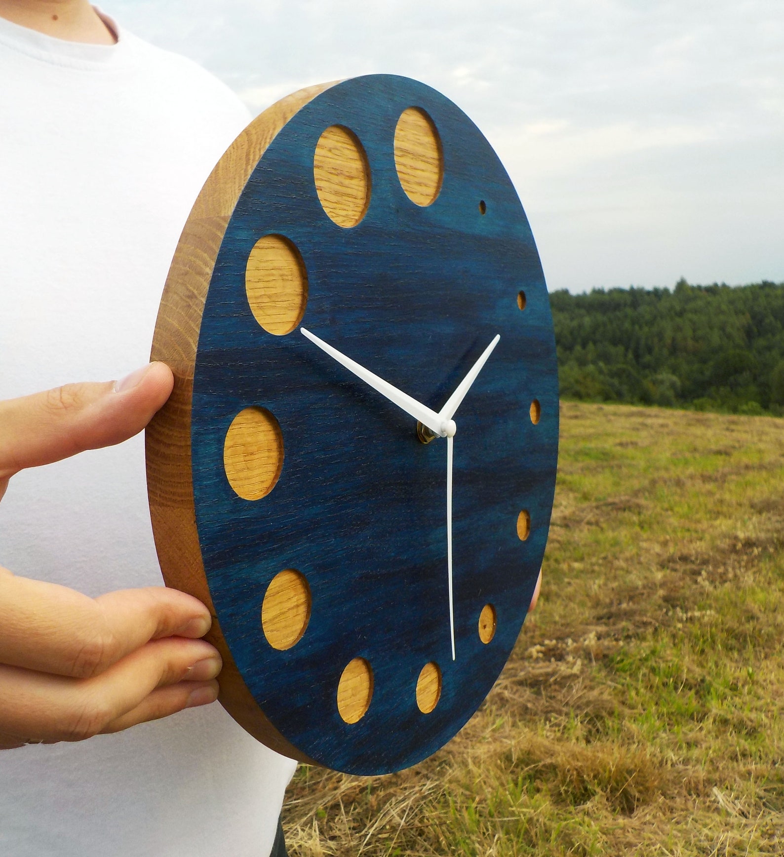 Handmade Dark Blue Wood Clock: Silent Wall Art 11in ,28cm - Etsy
