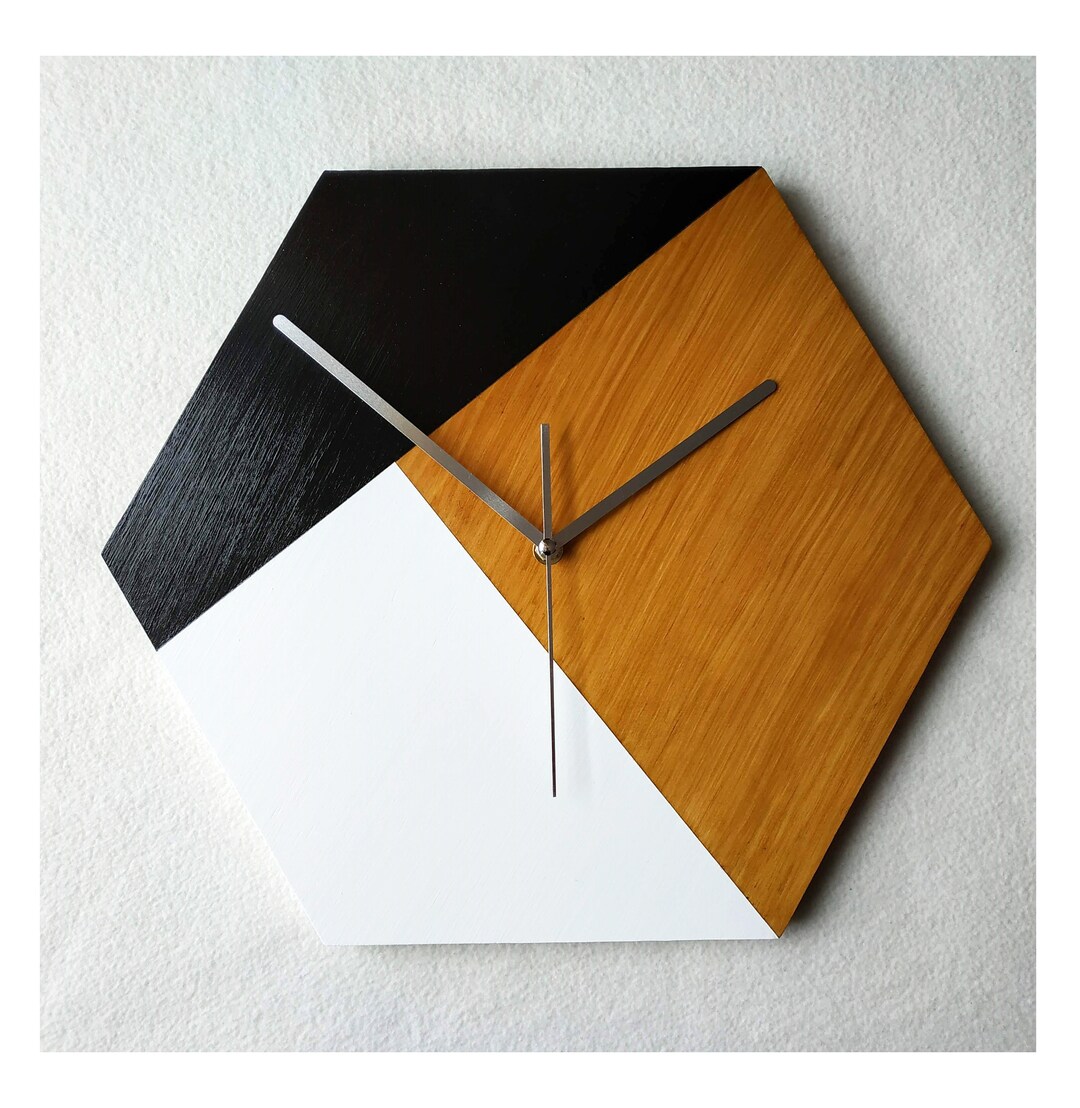 Hexagon Clock, Wood Wall Clock, Modern Clock, Large Wall Clock ...