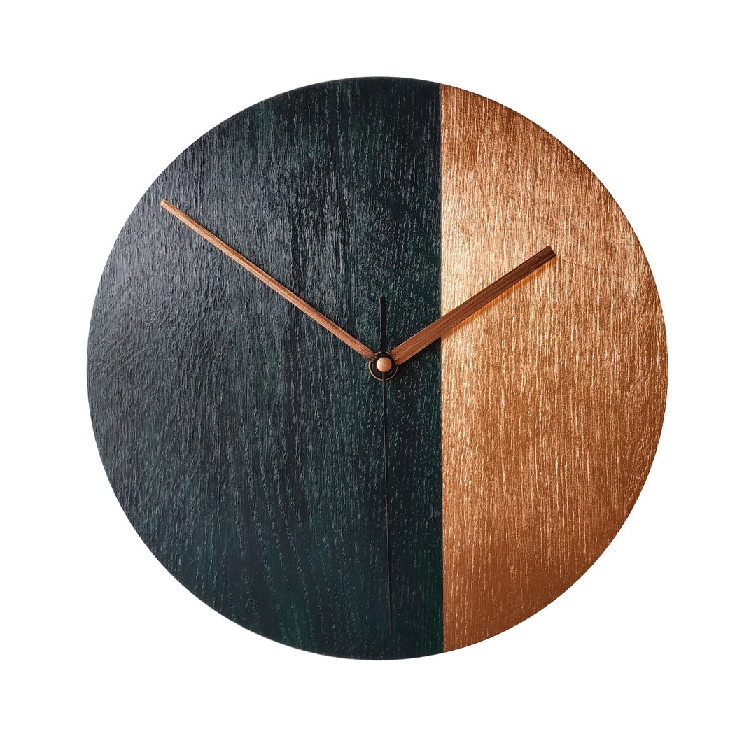 Copper & Dark Bottle Green Clock, OAK Clock, Minimalist Clock, 11 ...