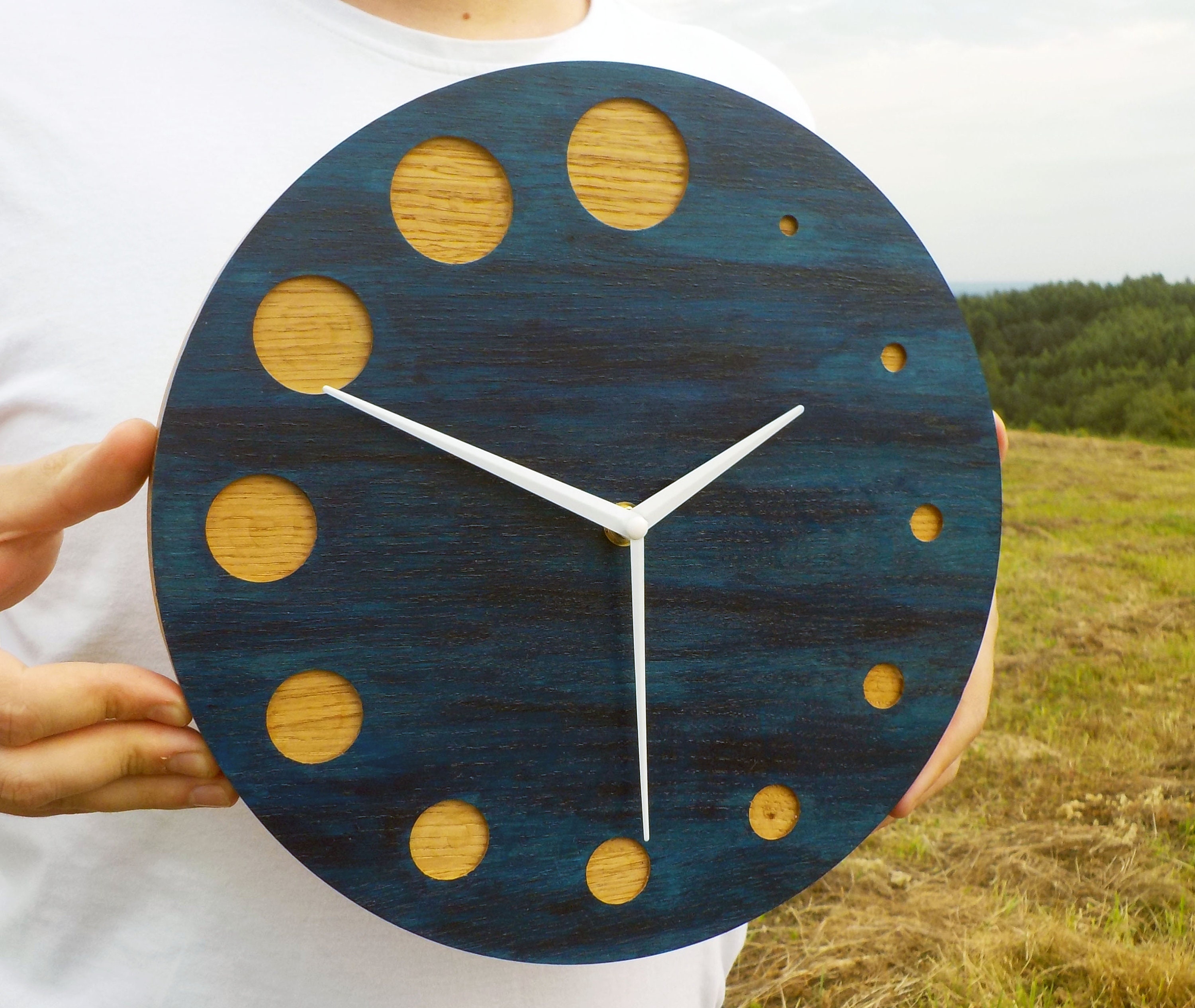 Handmade Dark Blue Wood Clock: Silent Wall Art 11in ,28cm - Etsy