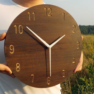 Oak Clock With Walnut Colour, Minimalist Clock, Walnut Colour Clock ...
