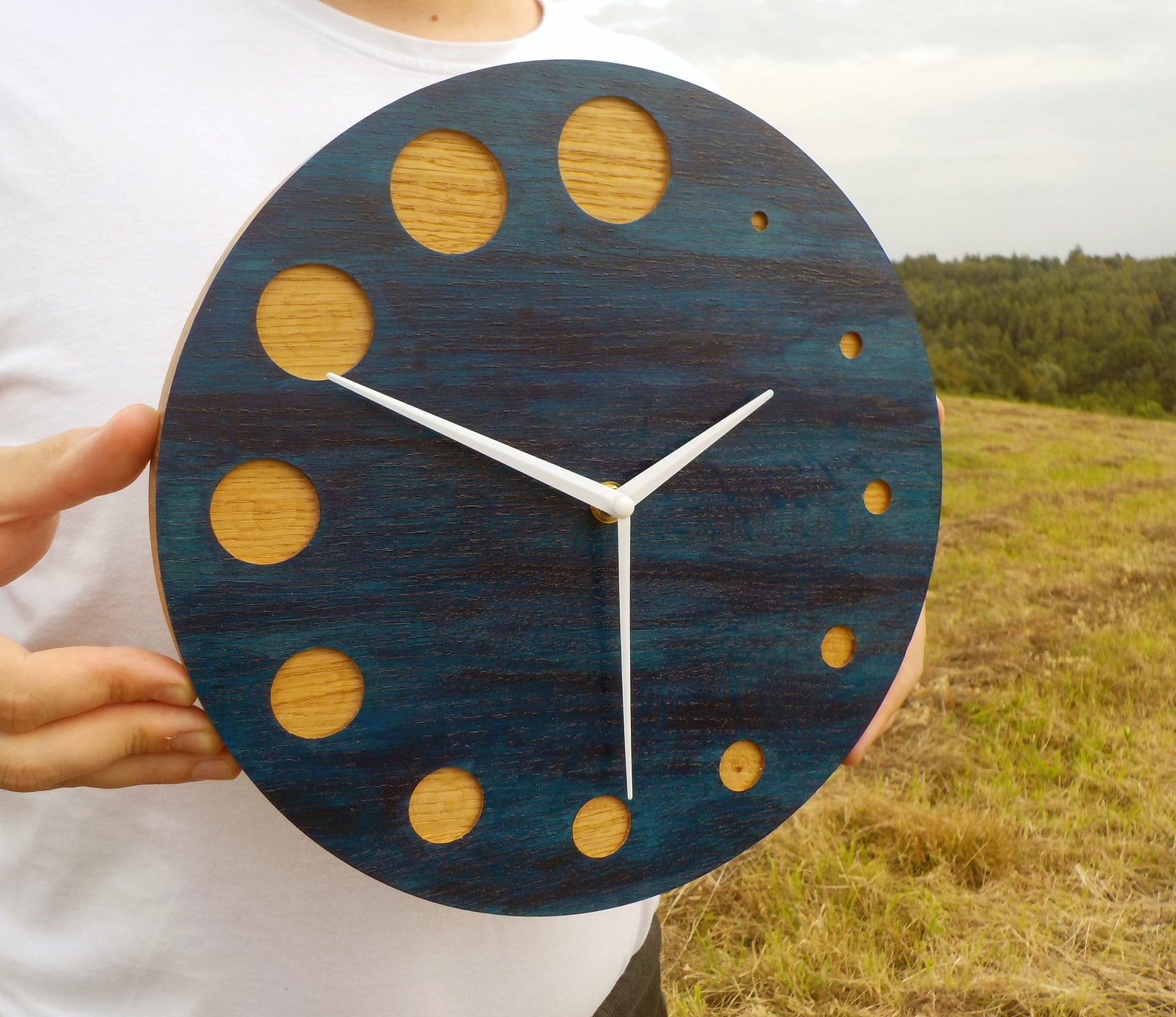 Handmade Dark Blue Wood Clock: Silent Wall Art 11in ,28cm - Etsy