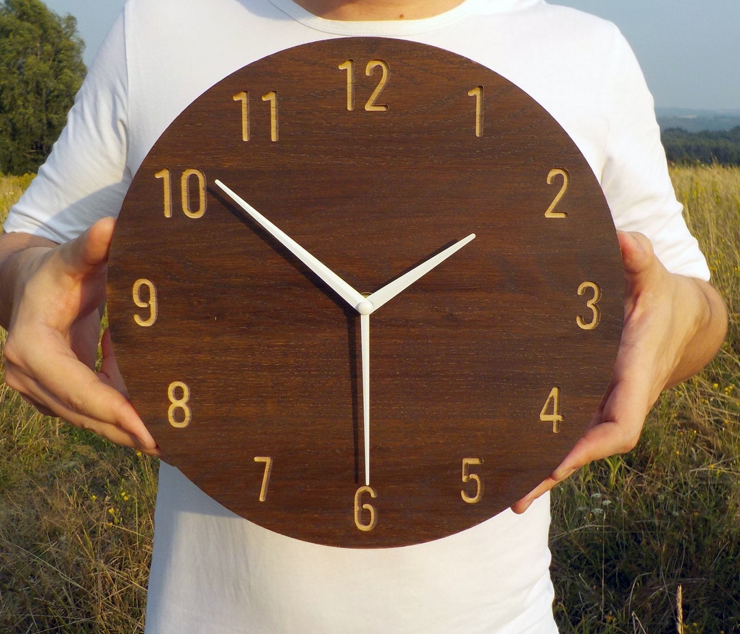 Oak Clock With Walnut Colour, Minimalist Clock, Walnut Colour Clock ...