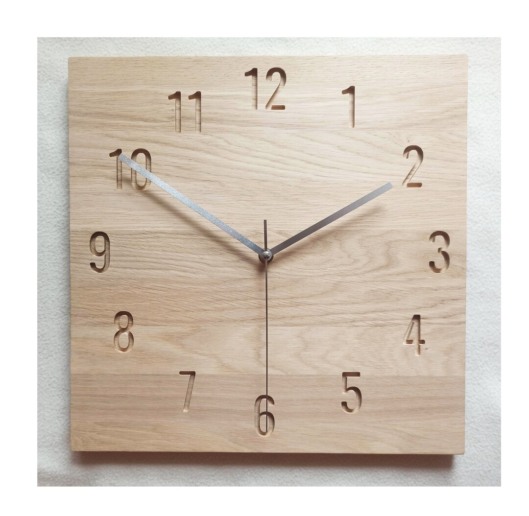 Square Oak Wood Wall Clock: Silent Minimalist Design 14'', 36cm - Etsy
