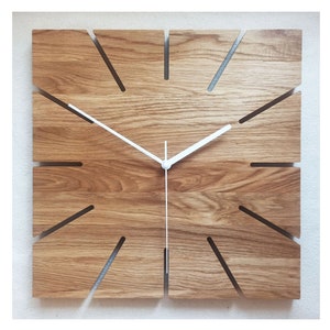 Square Large Wall Clock, OAK Clock, 14'' 36cm, Wooden Clock, Modern ...