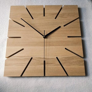 Square Wall Oak Clock, Large Wood Clock, 36cm 14", Minimalist Style ...