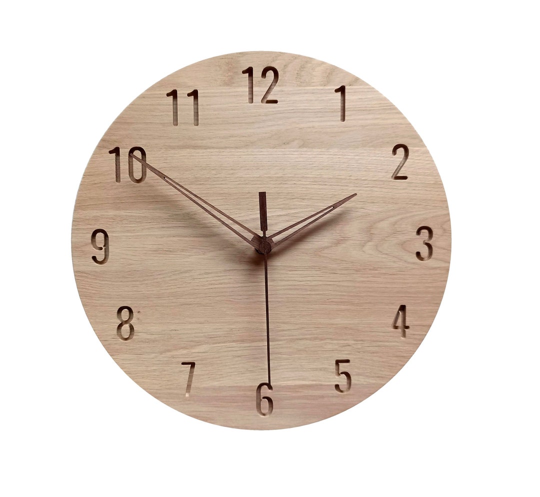 Modern Clock, Natural Oak Wood Clock, Wooden, Wall Clock, Minimalist ...