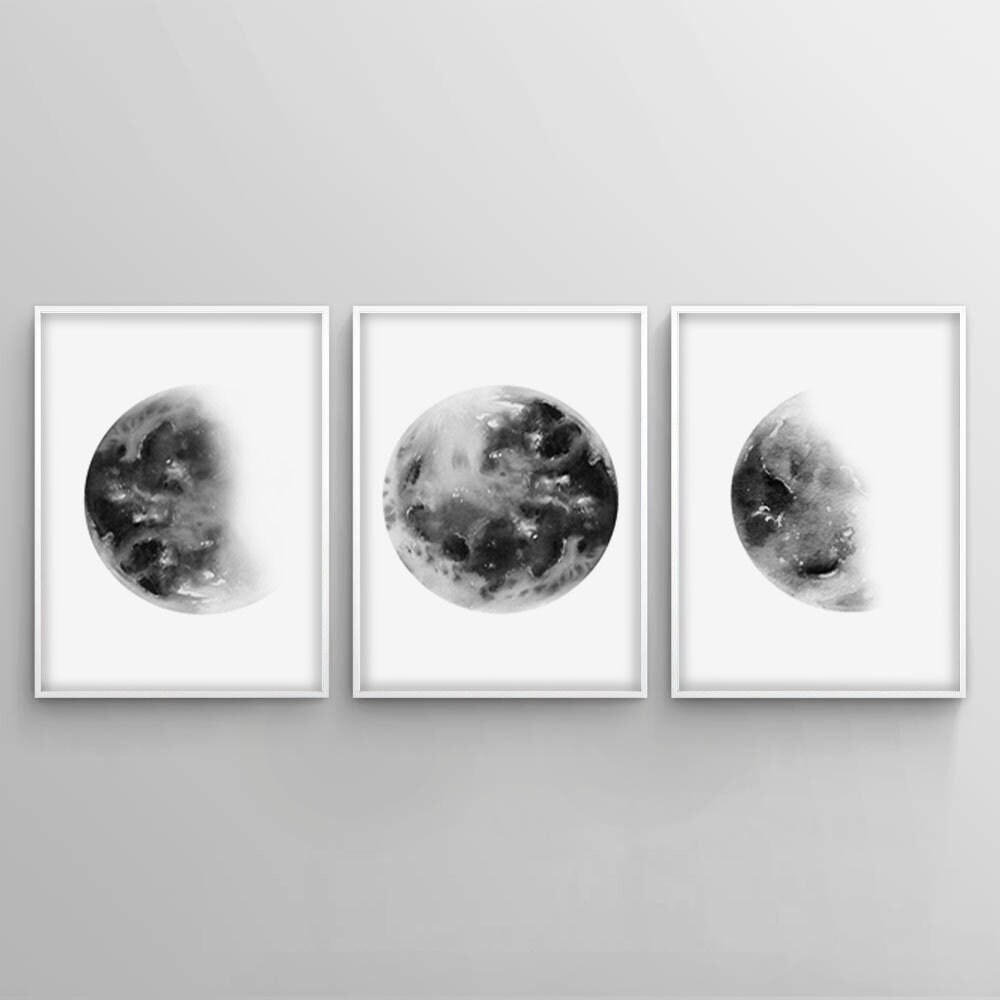 Moon Phases Set of 3moon Phases Printlunar Phasesla Luna - Etsy