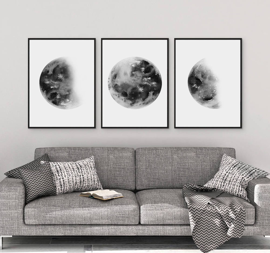 Moon Phases Set of 3moon Phases Printlunar Phasesla Luna - Etsy