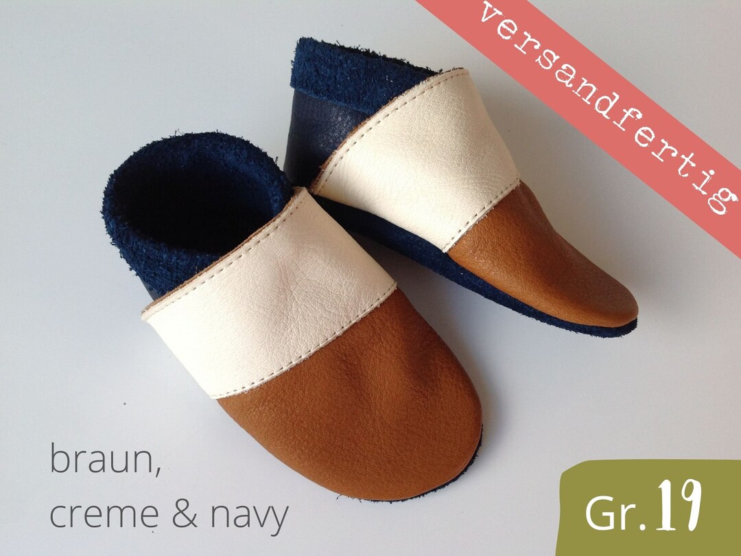 Crawling Shoes Made of Leather in Cream, Brown and Navy, Size 19 for 39 ...