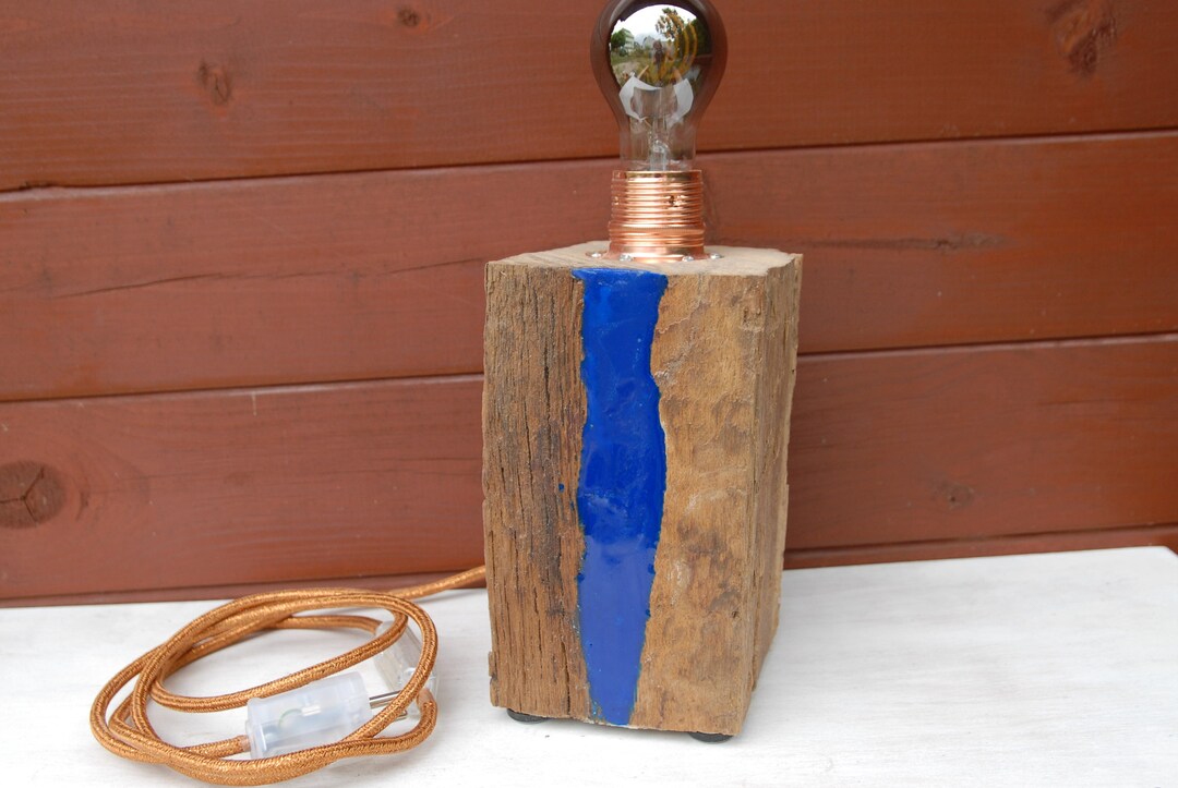 Table Lamp Made of Natural Framework With Blue Exposcide Resin - Etsy